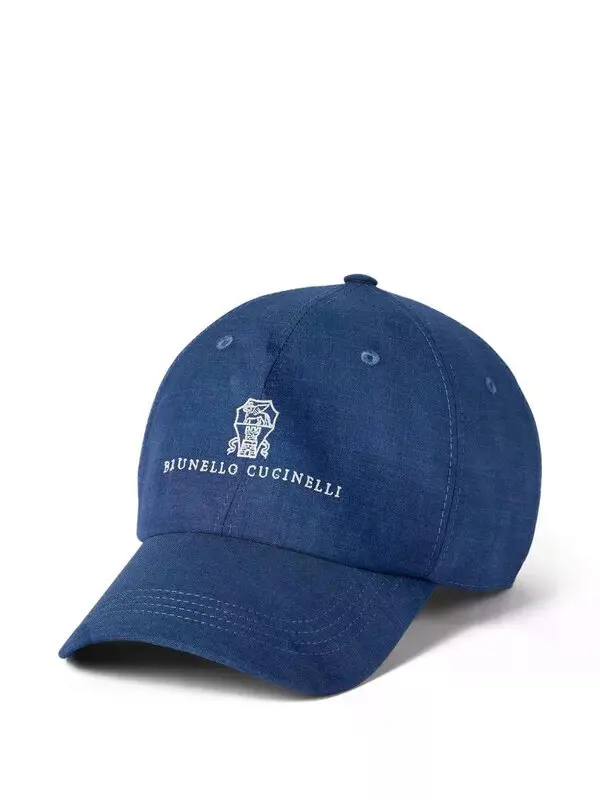 Brunello Cucinelli Embroidered Wool Baseball Cap - Blue