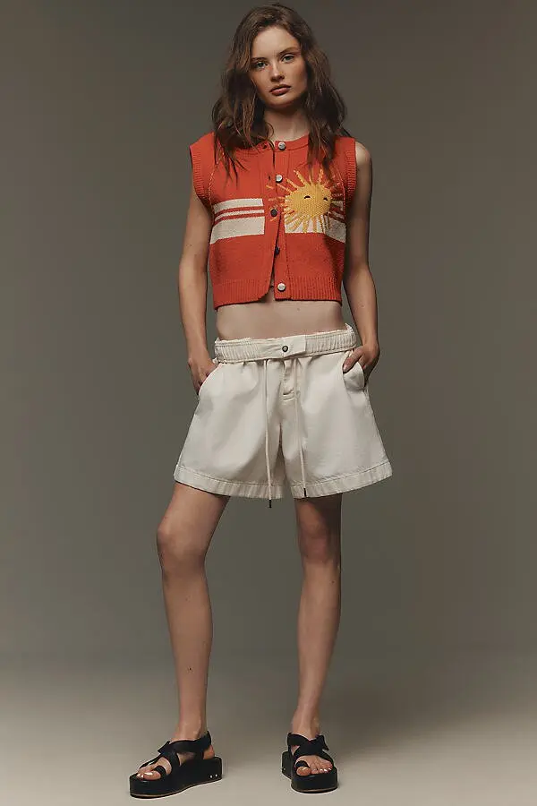 PILCRO Sleeveless Buttondown Crewneck Sweater