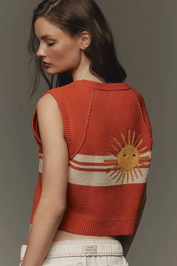 PILCRO Sleeveless Buttondown Crewneck Sweater