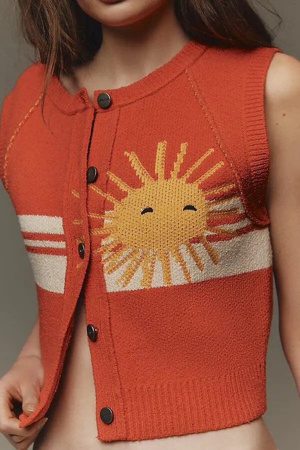 PILCRO Sleeveless Buttondown Crewneck Sweater