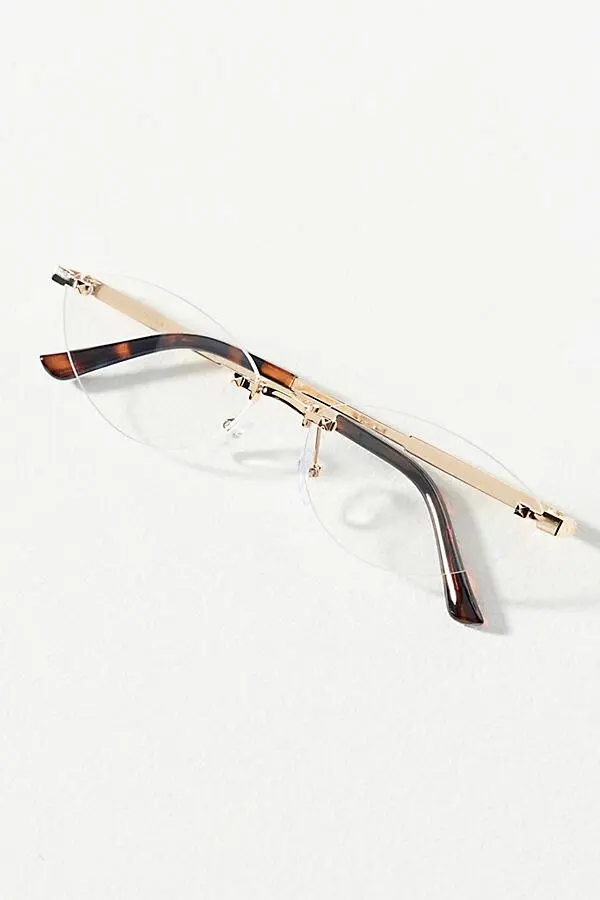 Anthropologie Slim Oval Readers - Light Gold