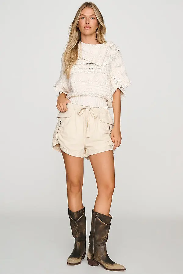 PILCRO Ruched Flight Shorts - Ivory