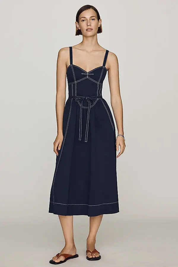 MARE MARE Cotton Seamed Midi Dress - Navy