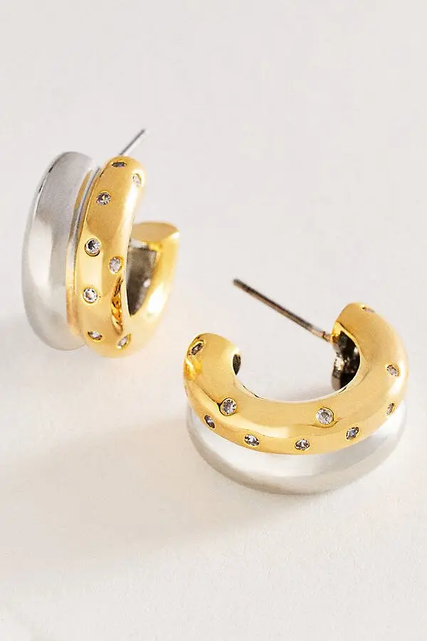 Anthropologie Two-tone Hoop Earrings - Gold & Silver