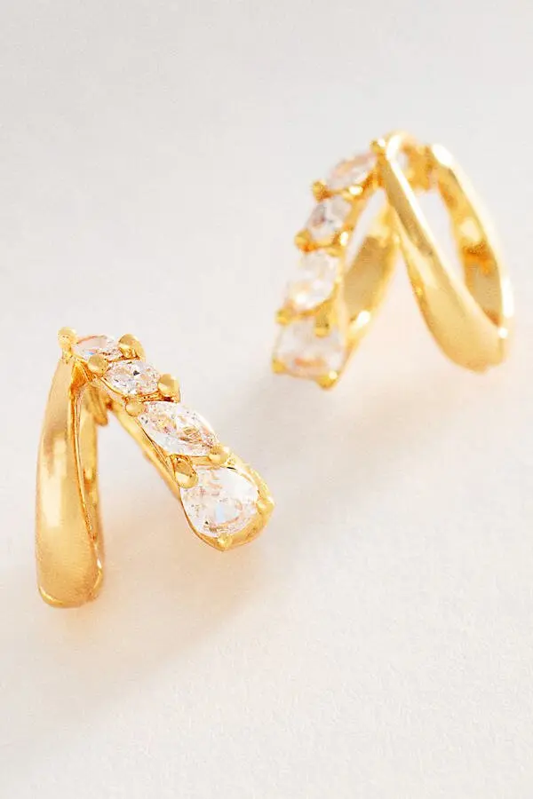 Anthropologie Split Crystal Huggie Earrings - Gold