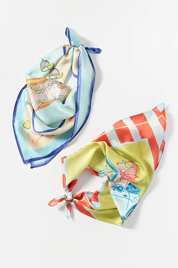 Anthropologie Nikki Ackerman X Hair Scarves, Set Of 2 - Blue