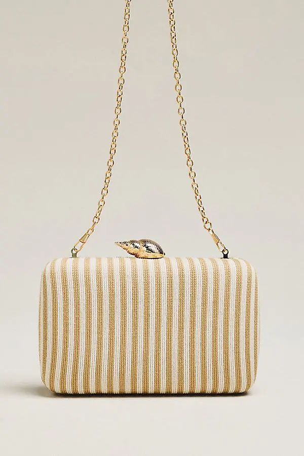 SHIRALEAH Striped Clutch With Chain Strap - Natural