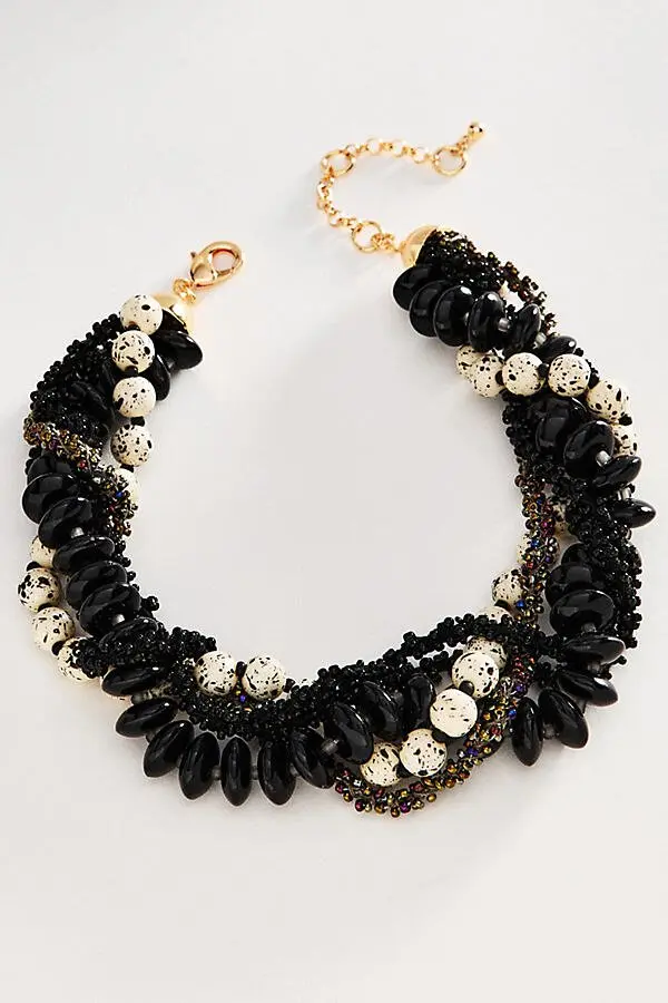 Anthropologie Layered Bead Cluster Necklace - Black