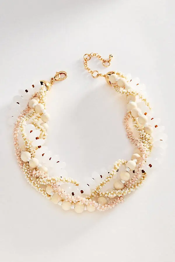Anthropologie Layered Bead Cluster Necklace - Cream
