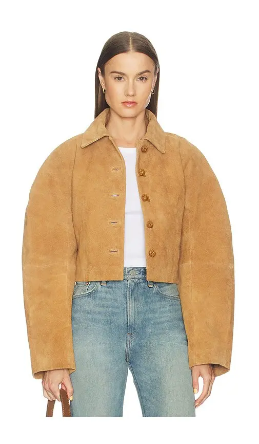 RÓHE Rounded Textured Suede Jacket - Beige