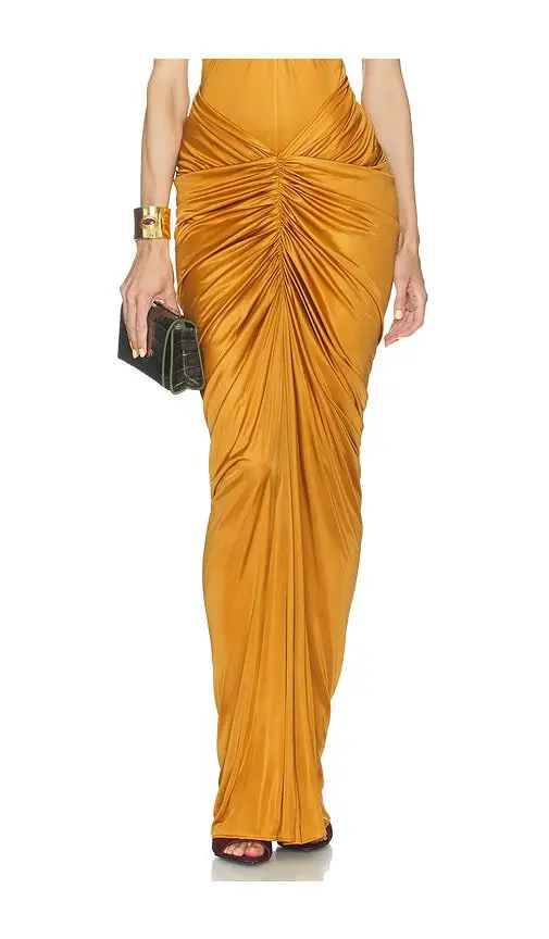 Atlein Ruched Pocket Long Skirt - Orange