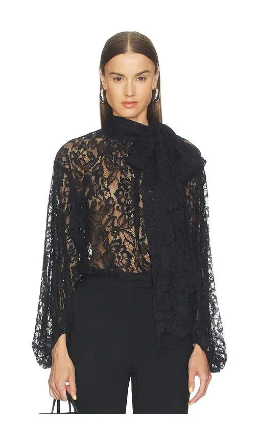 L'Agence Rhett Lace Blouse With Neck Tie Accent