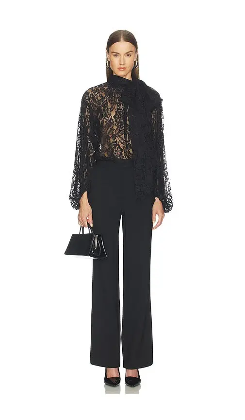 L'Agence Rhett Lace Blouse With Neck Tie Accent
