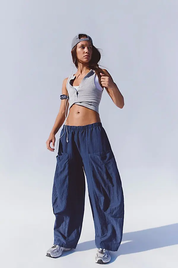 Free People Record High Relaxed Pants - Midnight Navy