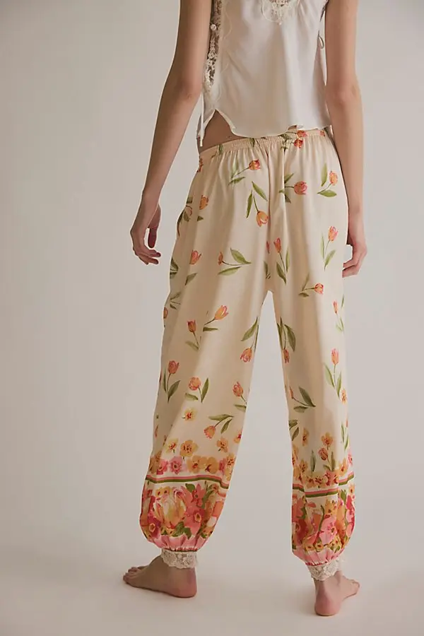 Free People Printed Satin Jogger Pants - Ivory Combo