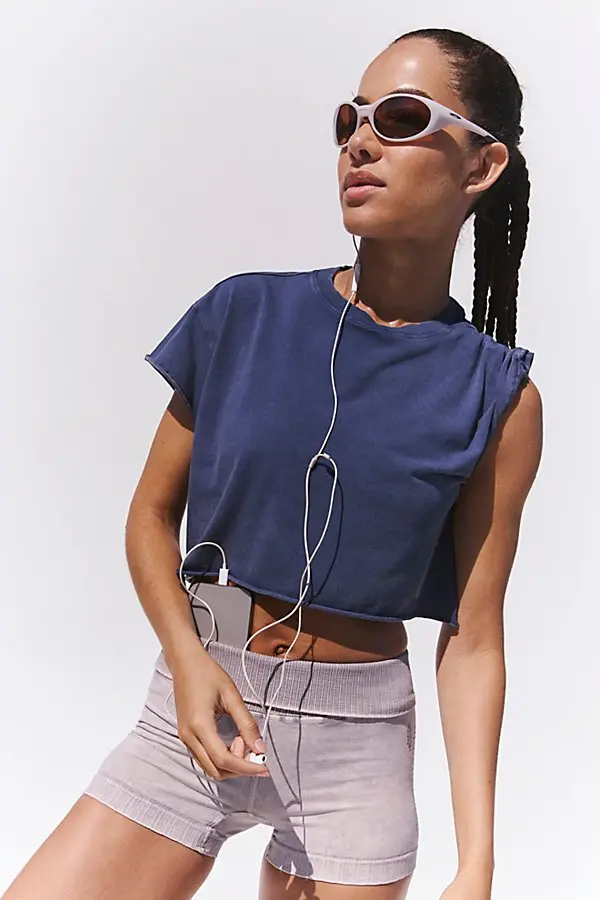 Free People Cropped Cotton T-shirt With Crewneck - True Navy