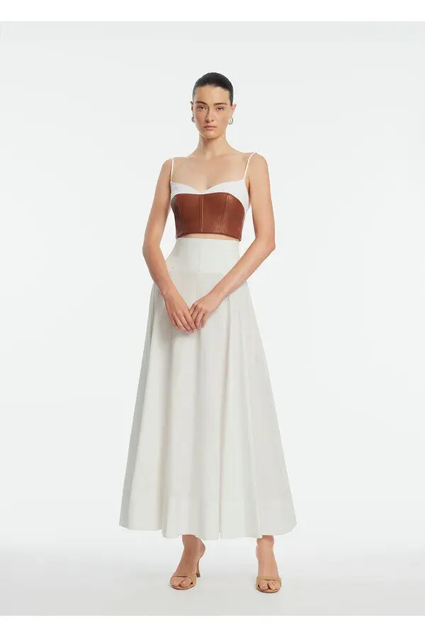 Lela Rose Cotton Poplin And Leather Bustier