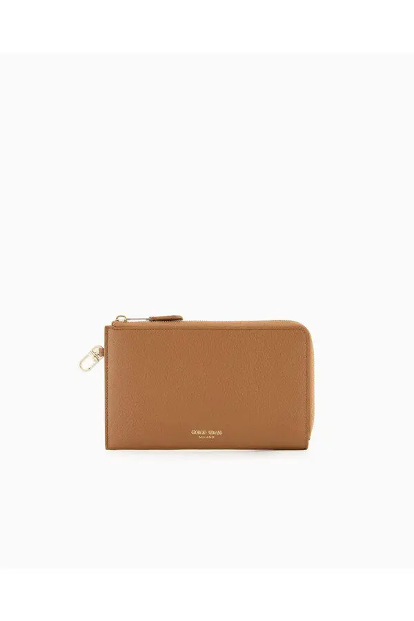 Giorgio Armani Pebbled Leather Wallet With Wraparound Zip - Brown