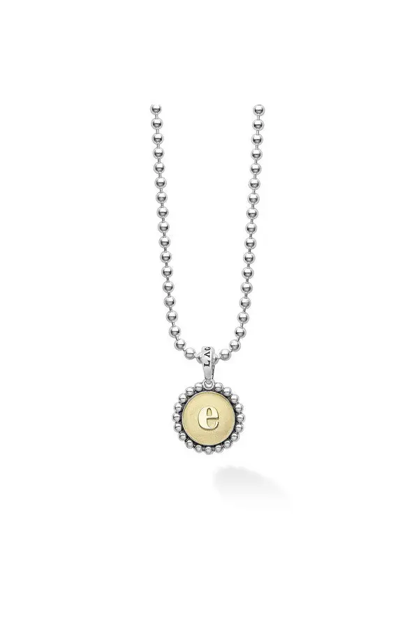 Lagos Signature Caviar E Initial Charm Necklace - Gold