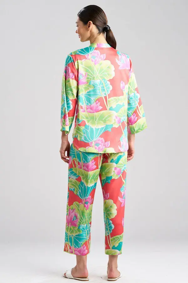 Natori Ascendant Lotus Printed Satin Mandarin Pj Set - Pink