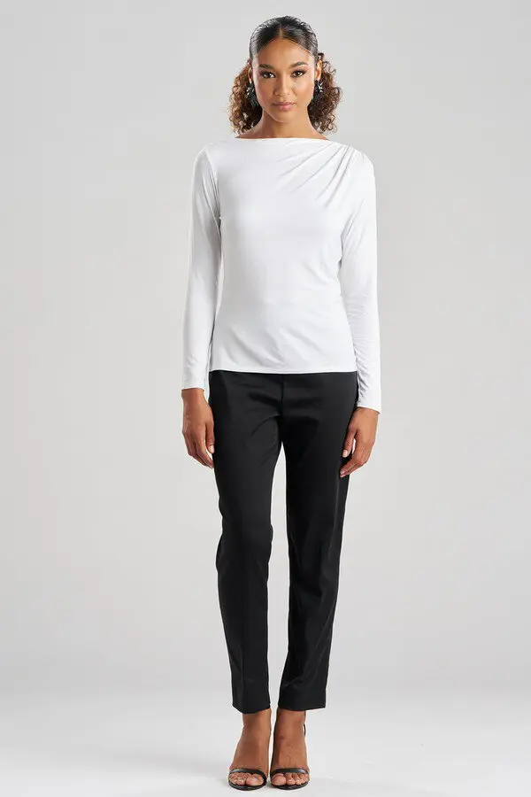 Natori Featherweight Knit Ruched Long Sleeve Top - White