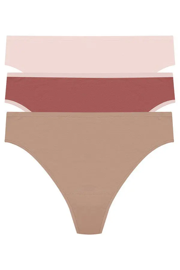 Natori Bliss Bare Cotton Thong 3-pack - Red