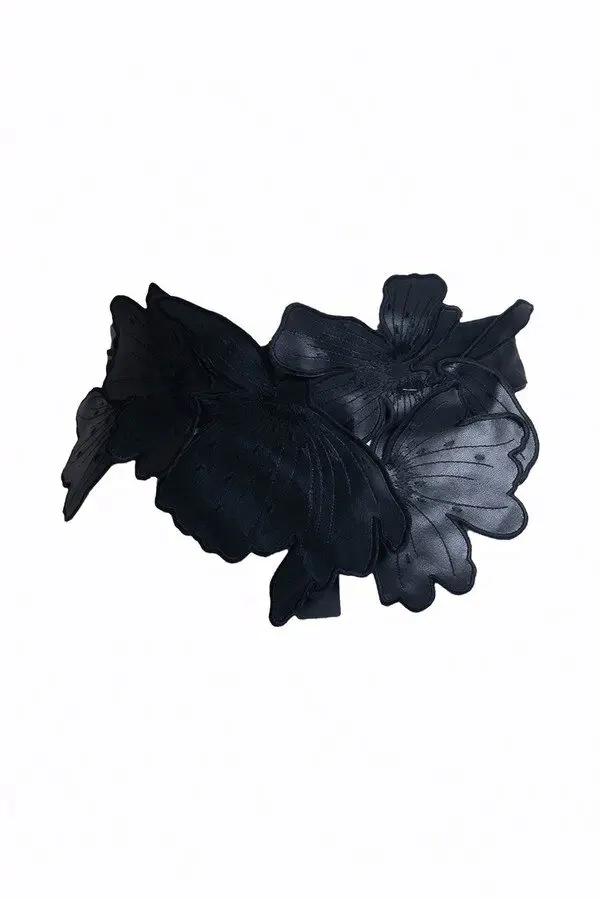 Natori Vegan Luxe Lambskin Embroidered 3d Obi Belt - Black