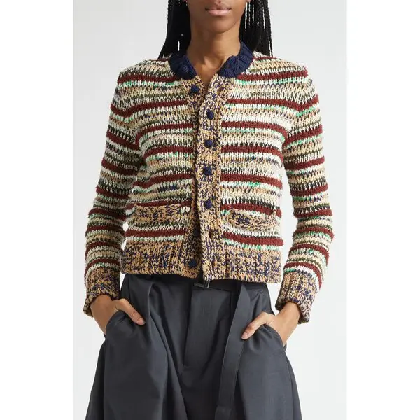 Sacai Mixed Yarn Cotton Blend Cardigan - Beige Multi
