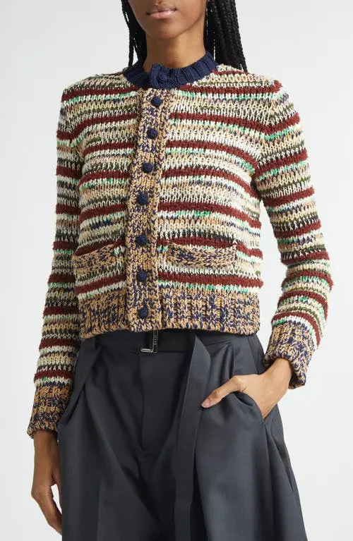 Sacai Mixed Yarn Cotton Blend Cardigan - Beige Multi
