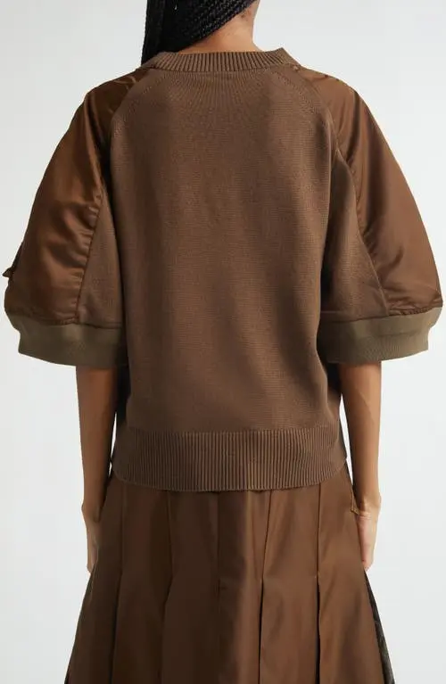 Sacai Mixed Media Knit & Nylon Twill Cardigan