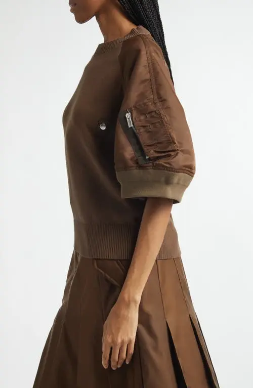 Sacai Mixed Media Knit & Nylon Twill Cardigan