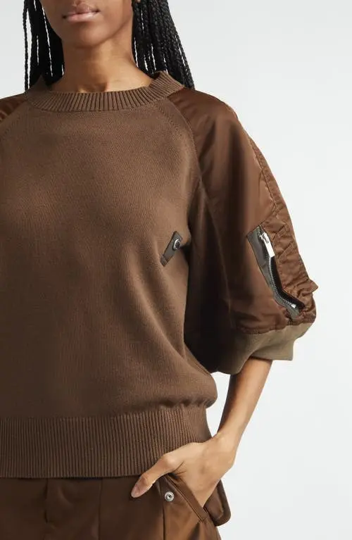 Sacai Mixed Media Knit & Nylon Twill Cardigan