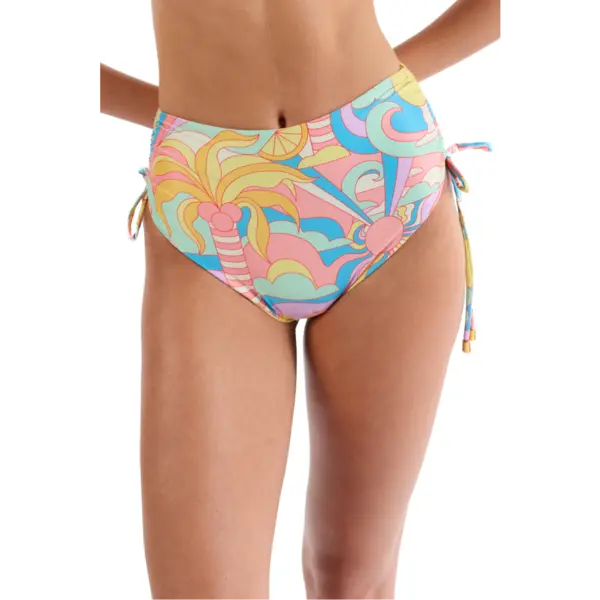 Kenny Flowers High Waist Bikini Bottom With Side Ties - Yellow