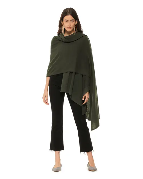 MONTICELLI CASHMERE Pure Cashmere Feather-light Maxi Wrap Stole - Olive Green