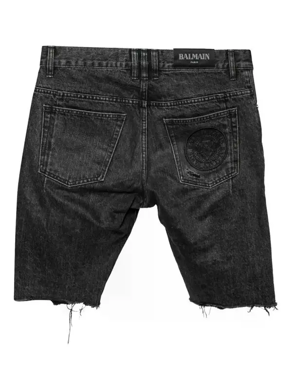 Balmain Distressed Denim Shorts - Black