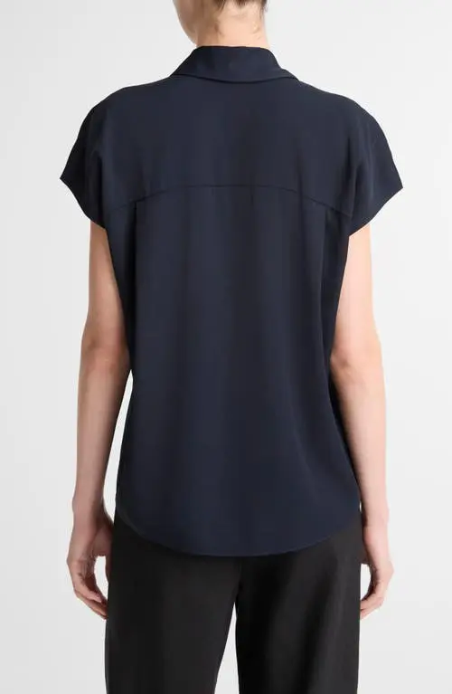 Vince Cap Sleeve Silk Button-up Shirt - Coastal