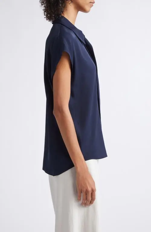 Vince Cap Sleeve Silk Button-up Shirt - Coastal