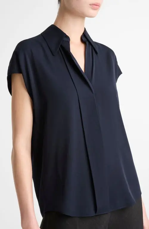 Vince Cap Sleeve Silk Button-up Shirt - Coastal