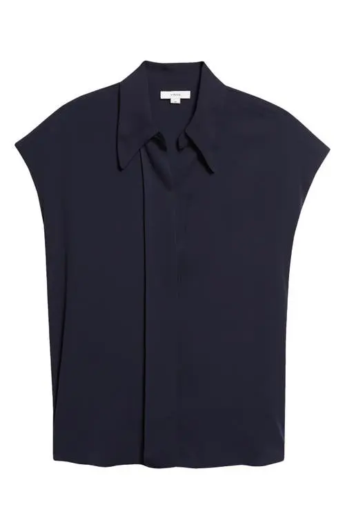Vince Cap Sleeve Silk Button-up Shirt - Coastal
