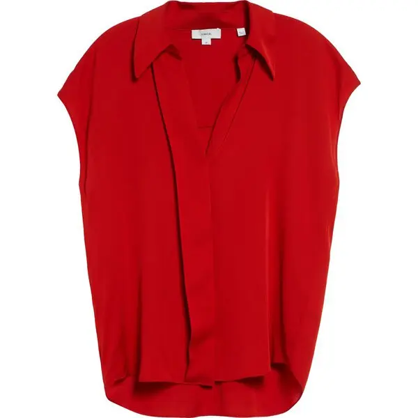 Vince Cap Sleeve Silk Button-up Shirt - Poppy