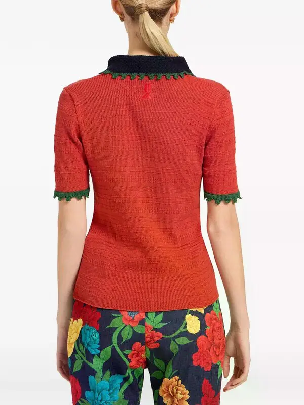La DoubleJ Scalloped Knitted Polo Top - Red