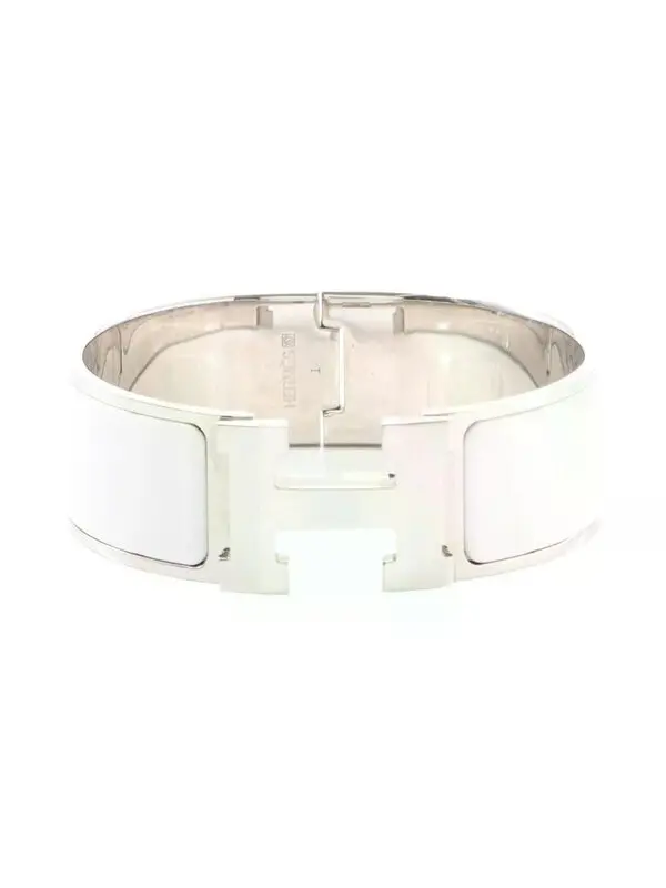 Hermès 2000-2020 Wide Enamel Clic Clac H Bracelet Pm Costume Bracelet - White