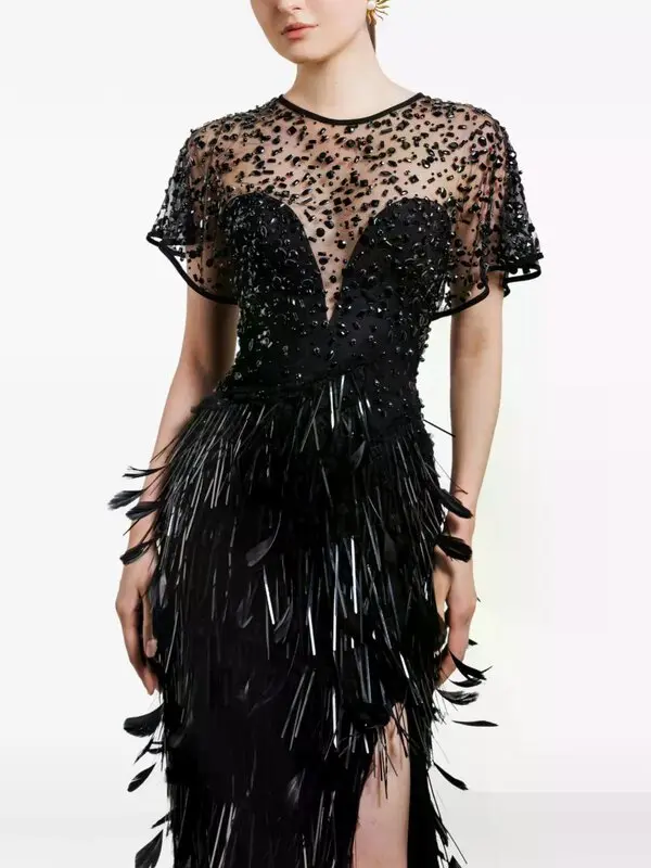 GEMY MAALOUF Beaded Feather Corset Dress