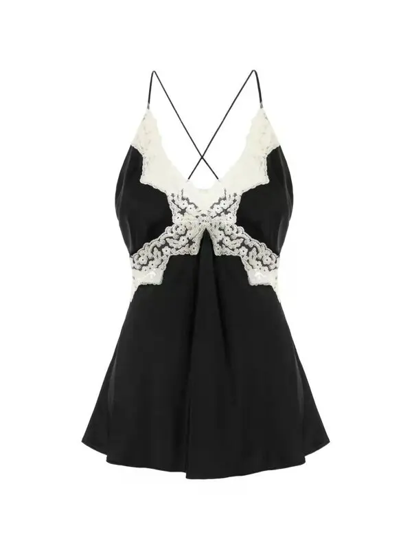 Alberta Ferretti Lace-trim Top - Black