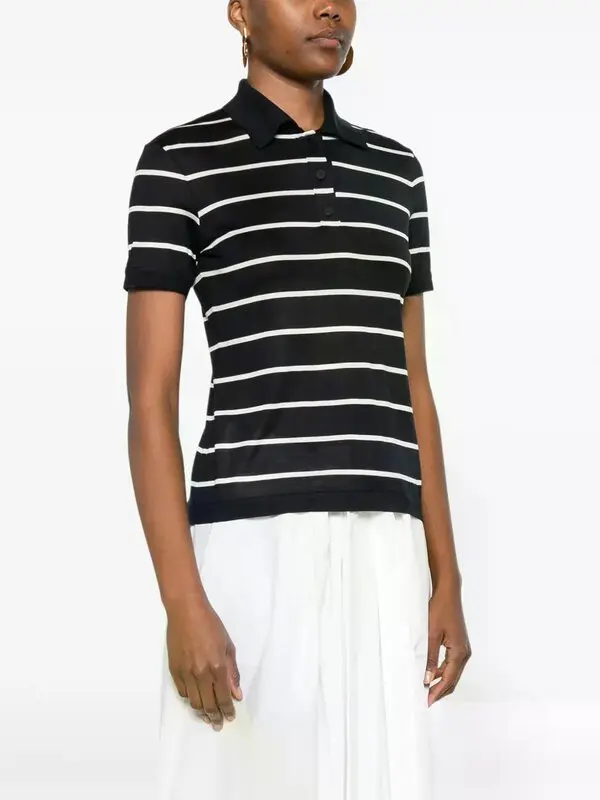 Max Mara Striped Silk Polo Top