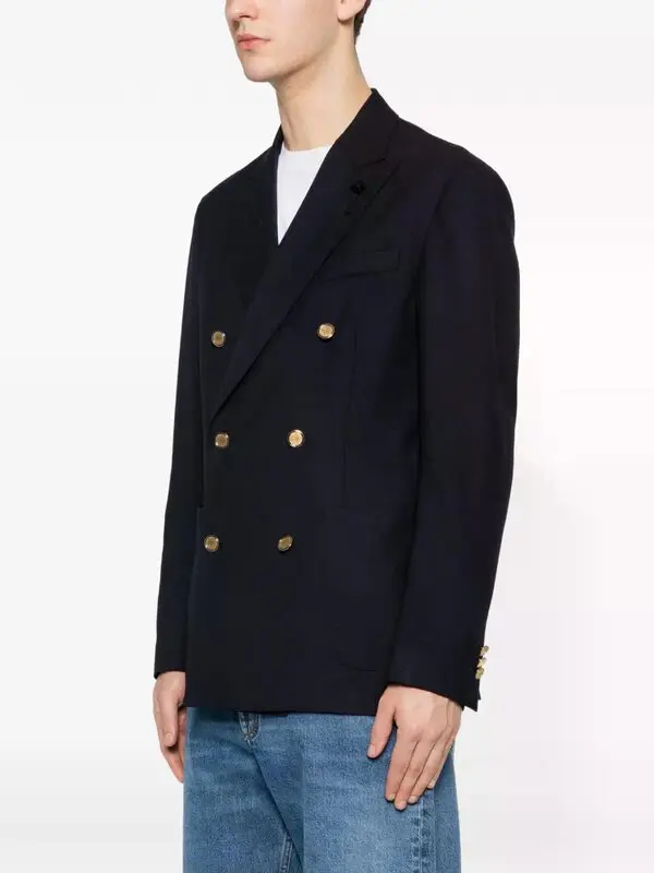 LARDINI Double-breasted Gold-tone Blazer - Black