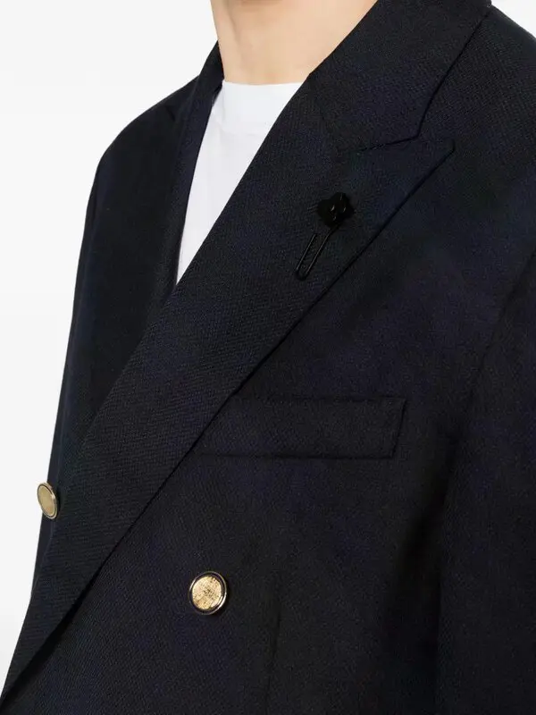 LARDINI Double-breasted Gold-tone Blazer - Black