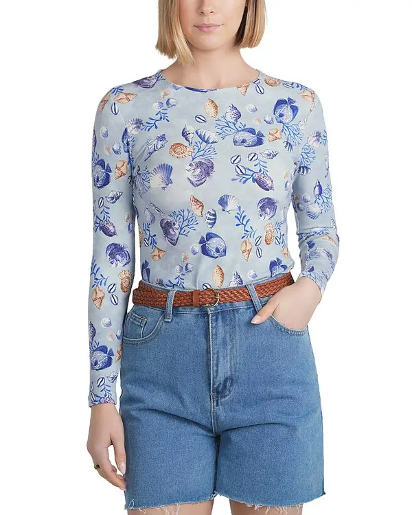 POINT Embroidered Bird Print Top - Seashells