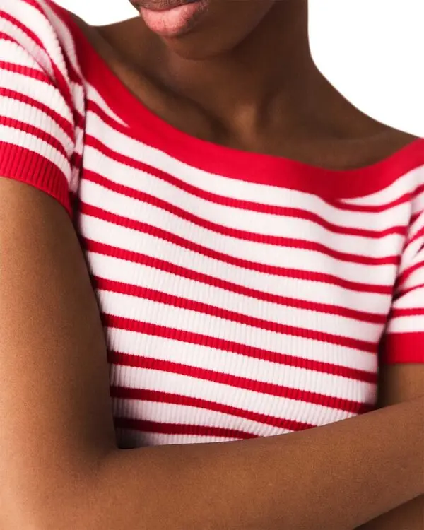 Maje Striped Knit Boat Neck Top - Red
