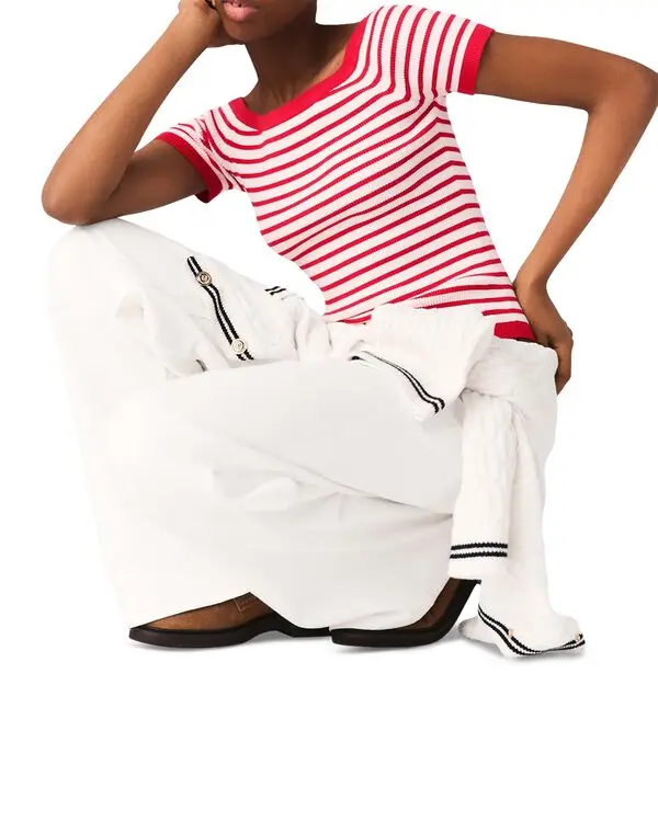 Maje Striped Knit Boat Neck Top - Red